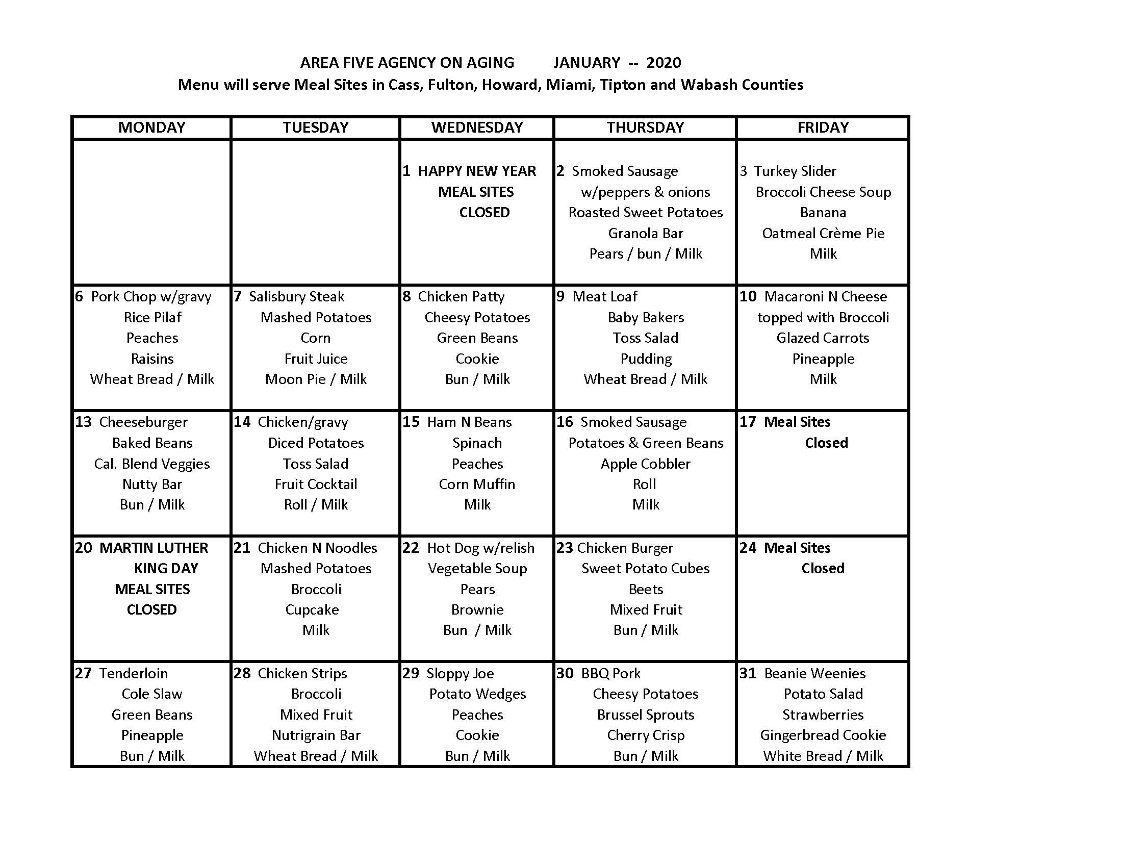 Senior Nutrition Program - Area Five Agency, Logansport, Indiana